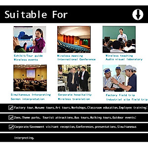 EXMAX EX-100 Wireless Tour Guide System Live Translator Microphone Church Translation Devices Simultaneous Interpreting Equipment Silent Conference Social Distancing (1 Transmitter 8 Receivers)