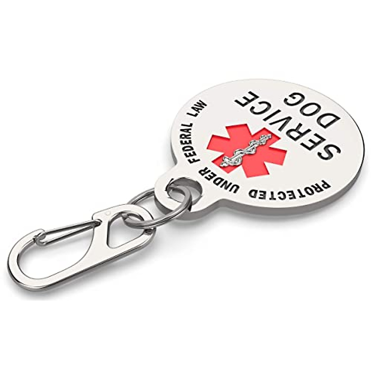 K9King Service Dog Tag Double Sided Federal Protection with Red Medical Alert Symbol Pet ID Tags 1.25 inch. Easily Attach to Collar Harness Vest Dog Service Tag