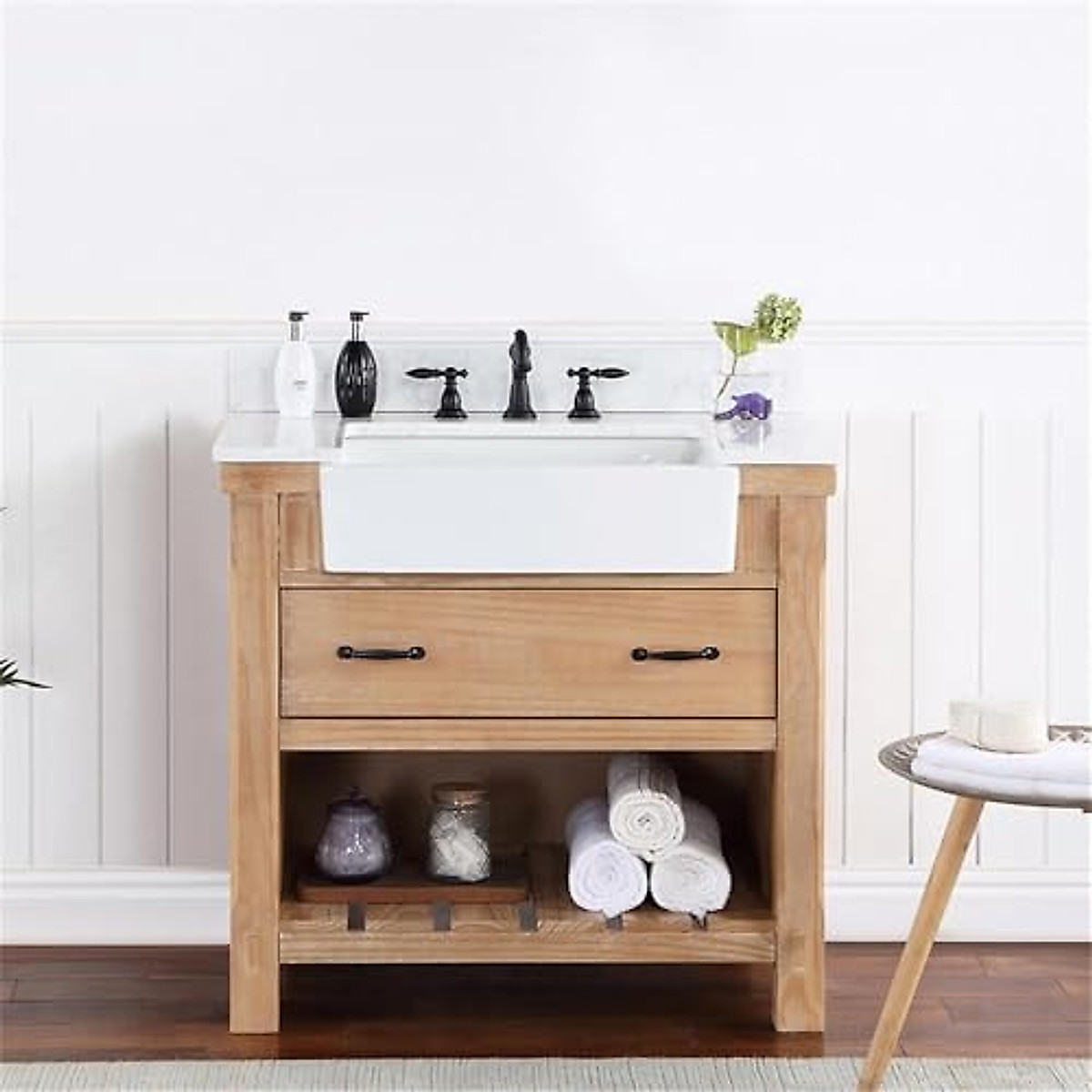 VINNOVA Villareal 36" Single Bath Vanity in Weathered Pine Wood & White Farmhouse Basin