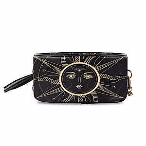 ALAZA PU Leather Small Crossbody Bag Purse Wallet Horoscope Circle With Zodiac Signs Sun Moon And Stars Cell Phone Bags with Adjustable Chain Strap & Multi Pocket