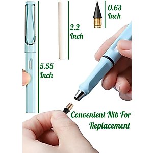 FLTON 12 Pcs Portable Erasable Inkless Pencil Set(4 Pcs Everlasting Pencils with Eraser+8 Pcs Replaceable Nibs) for Writing and Art Sketch