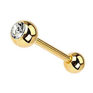 14k Gold Plated Tongue Ring 14G Clear C.Z. Gem 5/8"(16mm) Length