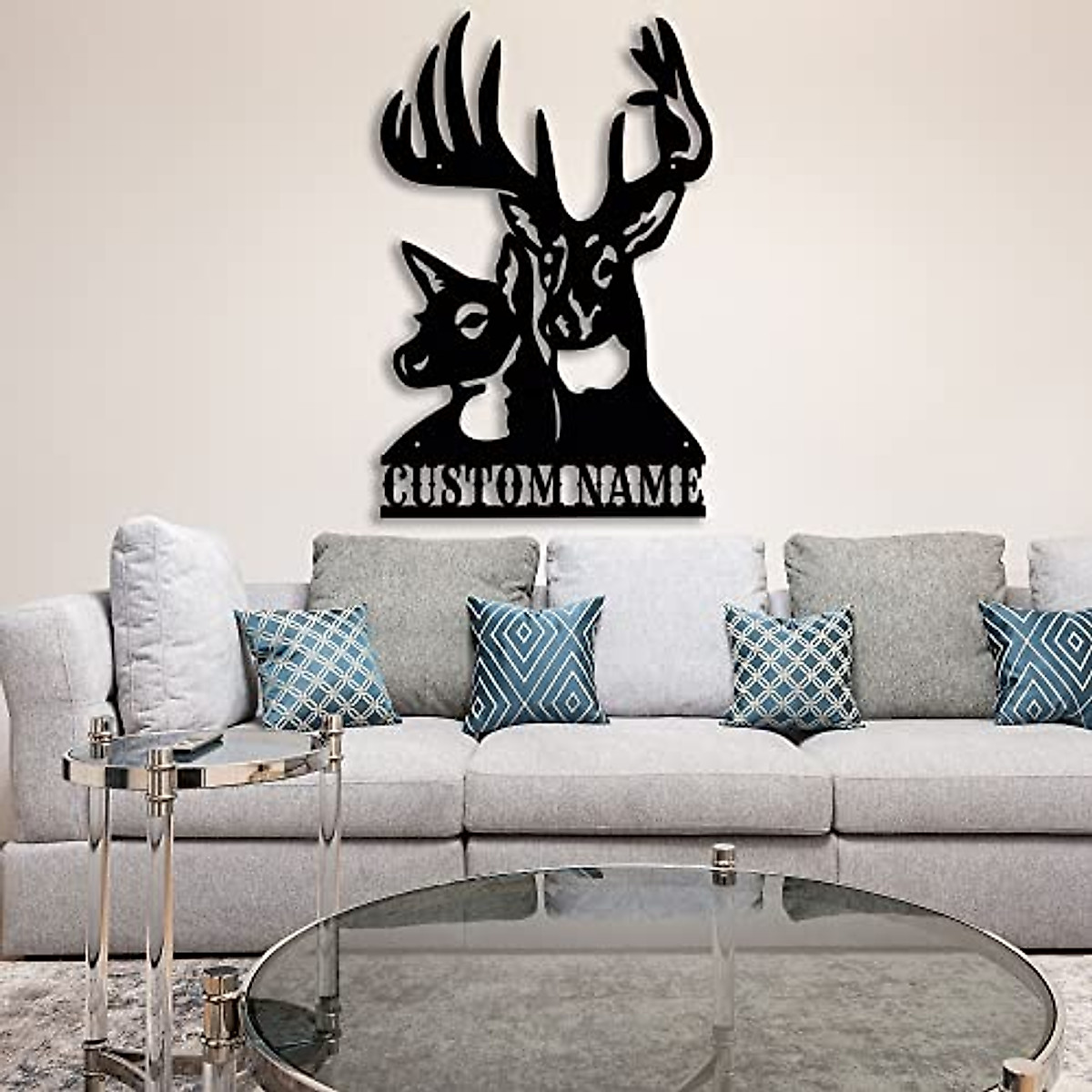 Couple Deer Head Monograms Custom Name Metal Wall Art, Deer Head Decorations Personalized Custom Monogram Hunting Hunter Inspired Decorative Accent Home Decor Sign For Rustic Home Wall