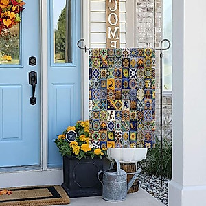 Double-sided garden flag Mexican Talavera Tiles Boho Print Outdoor Flag Garden Flag Yard Outdoor Decoration （12×18in）.