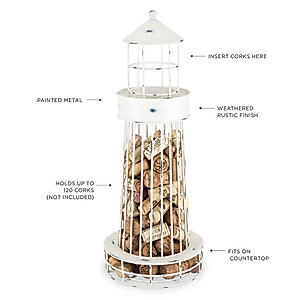 Twine 5599 Lighthouse Wine Cork Holder and Farmhouse Home Decor Kitchen Accessory, Set of 1, White