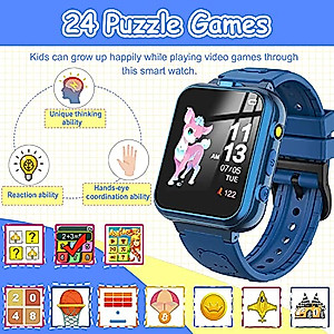 clleylise Kids Smart Watch Boys Girls,Smart Watch for Kids with 24 Games Alarm Clock Pedometer Music,Hd Camera Multifunction Touch Screen,Educational Gifts for Kids 3-14 Years Old