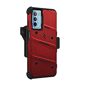 ZIZO Bolt Bundle for Moto g 5G (2022) Case with Screen Protector Kickstand Holster Lanyard - Red