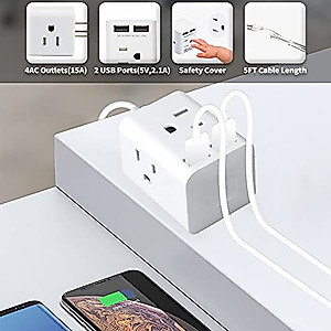 Power Strip with USB, Wonplug Power Strip Surge Protector 5Ft Extension Cord with 4 AC Outlets & 2 USB,Wide Spaced Plug Outlet Extender Overload Protection Compact for Home Office Desk Cruise Ship