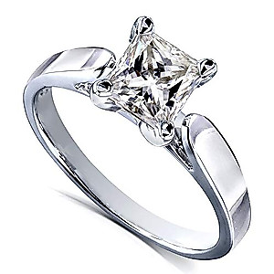 Kobelli Princess Moissanite Solitaire Peg Head Cathedral Engagement Ring 7/8 Carat 14k White Gold, 7