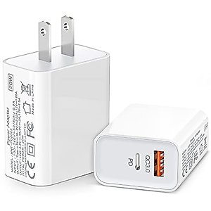 2Pack USB C Wall Charger Block,Aioneus 20W Dual Port Fast Charging Block,Power Delivery + QC3.0 Wall Plug USB C Charger Block for iPhone 14 13 12 Pro Max Mini 11 XR XS X 8, iPad, Samsung, Tablet