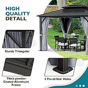 Binplax 10' x 12' Hardtop Metal Gazebo, Double Roof Gazebo with Aluminum Frame, Hardtop Gazebo with a Brown Mosquito Net and Privacy Sidewalls for Garden, Patio