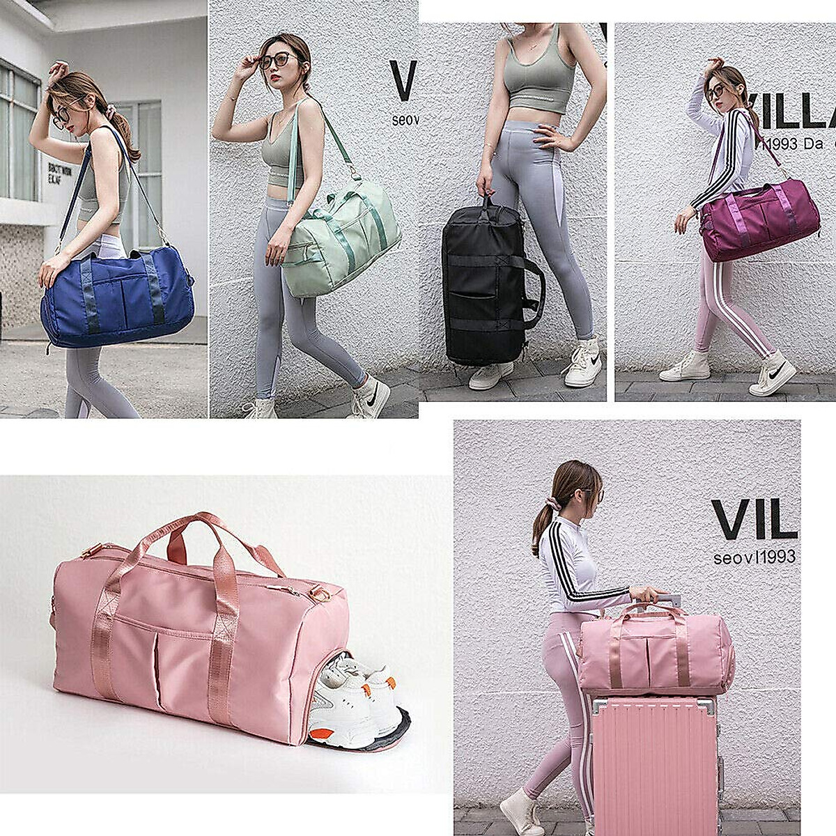 Magik Sports Gym Travel Duffel Bag Wet Pocket Shoes Compartment Swim Yoga Training (Purple)