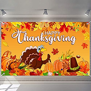 Thanksgiving Decorations Happy Thanksgiving Banner Backdrop Fall Pumpkin Turkey Autumn Maple Leaves Photography Background Harvest Party Supplies Table Banner Photo Booth Props