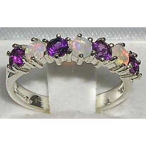 LetsBuyGold 925 Sterling Silver Natural Opal & Amethyst Womans Eternity Ring - Size 5.75