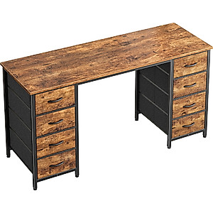 Huuger 47 Inch Computer Desk with 8 Drawers, Office Desk Work Desk for Home Office, Study, Gaming Desk with Fabric Drawers, Large Storage, Rustic Brown