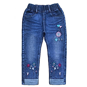 Peacolate 3-7Years Little Baby Girls Pants Set 2pcs Cotton Sweater and Embroidered Bootcut Jeans(white flower,6Years)