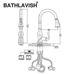 BATHLAVISH Kitchen Faucet Oil Rubbed Bronze, Pull Down Kitchen Faucet Farmhouse with Sprayer, Kitchen Sink Faucet Bronze, Single Hole Single Handle 3 Outlet Mode with 10 Inch Deck Plate Solid Brass
