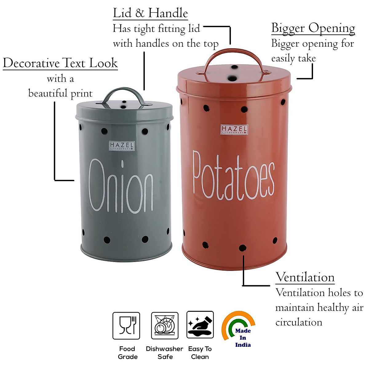 HAZEL Onion Potato Storage Container For Kitchen | Storage Set with Lid, Potato & Onion Container, Set of 2