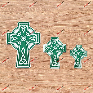 Celtic Cross Trinity Knot Symbol Green Vinyl Decal Sticker - 3 Pack Glossy, 3 Inches, 4 Inches, 6 Inches for Car Laptop Window 06200