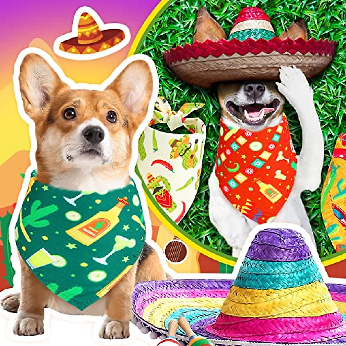 14 Pieces Dog Bandanas Summer Colorful Mexican Style Dog Bandanas Dog Scarf Mexico Accessories Triangle Dog Scarf Bibs Dog Kerchief Set for Medium to Large Dogs Cats Day of The Dead Pets Puppies