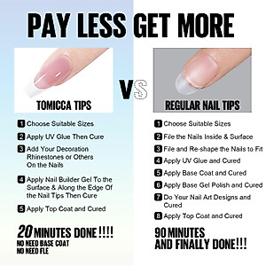 TOMICCA French Tip Press on Nails, Medium Coffin Acrylic Nail Tips, 180Pcs Fake False Nail Tips, 3 in 1 Full Cover Gel Nail Tips for Nail Extensions Light Pink