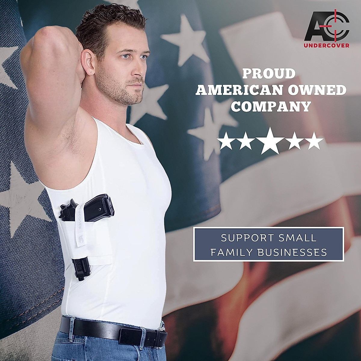 AC UNDERCOVER Concealed Carry Clothing Shirt Tank Top Concealment Gun Holster CCW Tactical (White, X-Large)