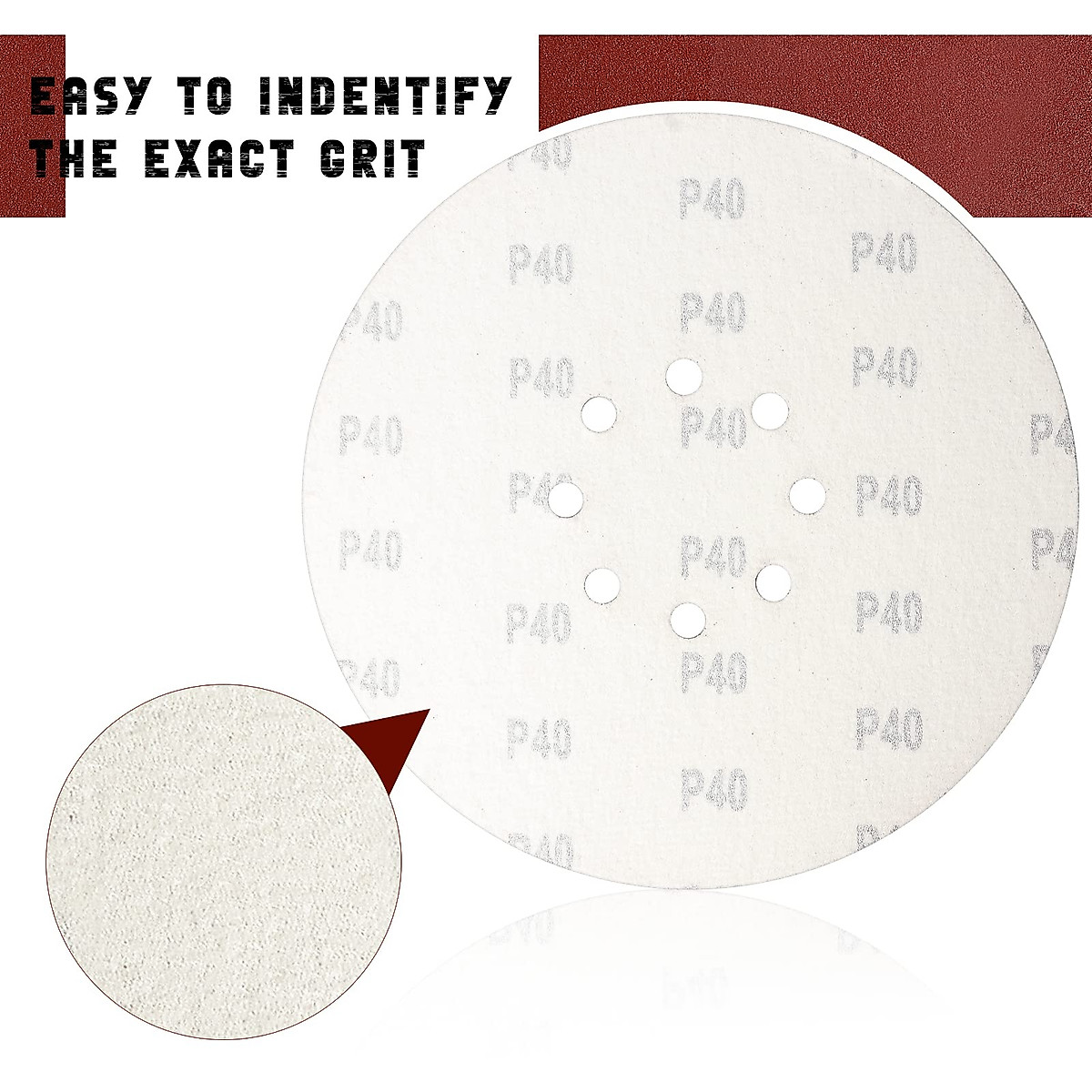 9 Inch 8 Hole Sanding Disc, GOH DODD 40 Grit 15 Pieces Hook and Loop Sandpaper Aluminum Oxide Sanding Pads Sand Paper for Drywall Sander