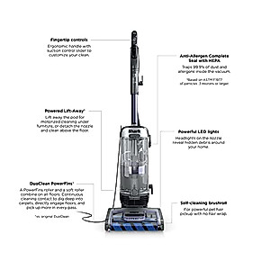 Shark AZ2001AMZ Vertex DuoClean PowerFins Upright Vacuum, with Powered Lift-Away & Self-Cleaning Brushroll, Dark Lilac, 1 qt Dust Cup