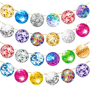 4pcs Disco Ball Party Banner 70s Disco Birthday Party Decoration Colorful Disco Ball Banner 70s Party Decoration for Disco Themed Baby Shower Supplies