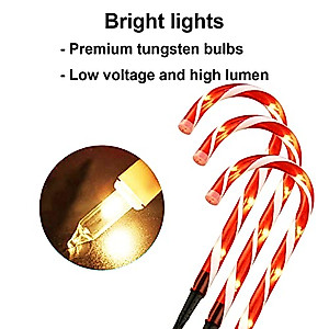 TQS 22" Cane Candy Lights - 6 Pack Christmas Candy Cane Pathway Markers Light Yard Lawn Garden Stakes Outdoor Decorations - Large Plastic Red Warm White Lights Christmas Party Holiday Decor