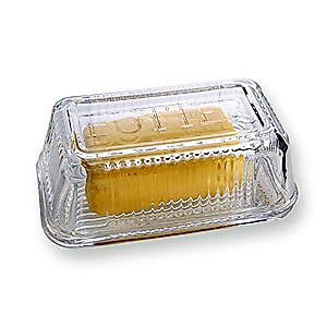 Clear Glass Butter Dishes with Covers - Classic 2-Piece Design Butter Keeper - Traditional Kitchen Accessory Dishwasher Safe