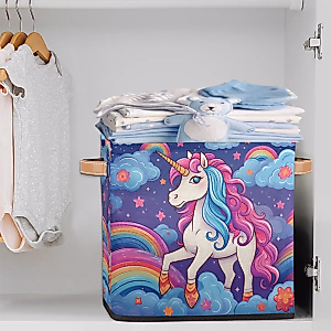 TropicalLife 13x13x13 Inch Large Fabric Storage Cubes Unicorn Rainbow Collapsible Cube Storage Bins Organizer Boxes Cube Baskets for Organizing Closet Shelves