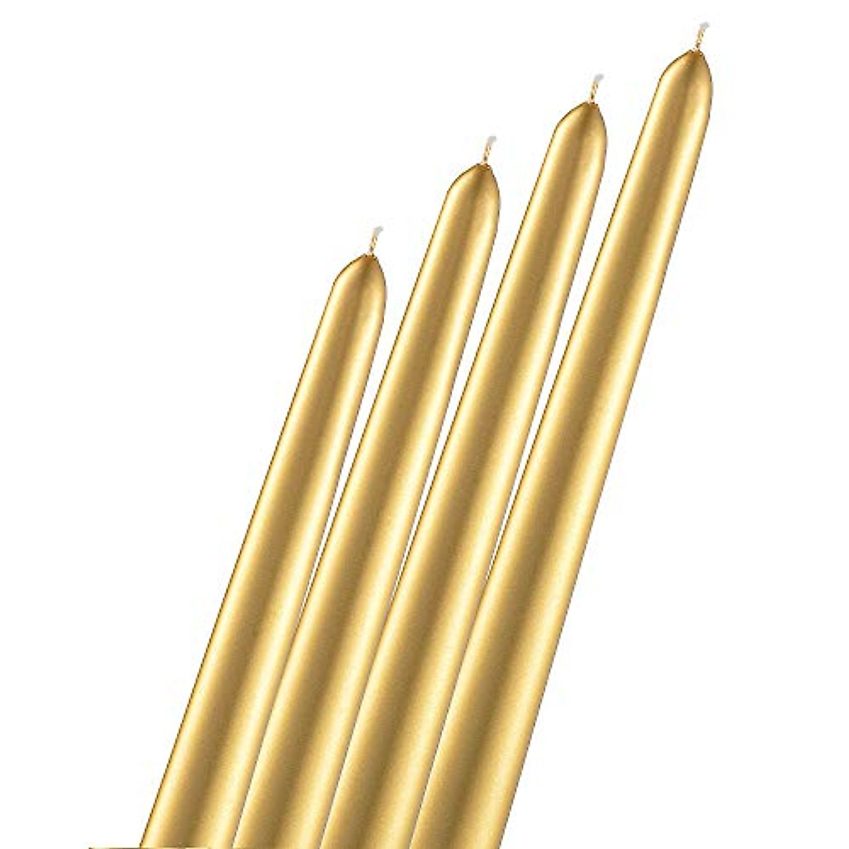 SPAAS Gold Taper Candles, Set of 4 | 9" Tall Unscented Metallic Taper Candles - 8 Hour Long Burning | Individually Wrapped, Unscented Taper Candles for Home D�cor, Wedding, Holiday, and Parties
