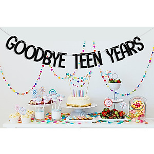Goodbye Teen Years Banner, 20th Birthday Decorations, 20 & Fabulous, Happy 20 years old Anniversary Party Decoration Supplies Black