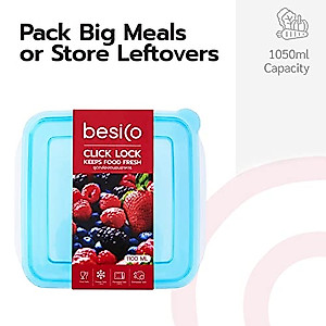 BESICO Airtight Food Containers Set with Lids, Reusable Meal Prep Containers for Freezer, Microwave & Dishwasher, BPA-Free Plastic Storage Containers with Lids, 3 Pack