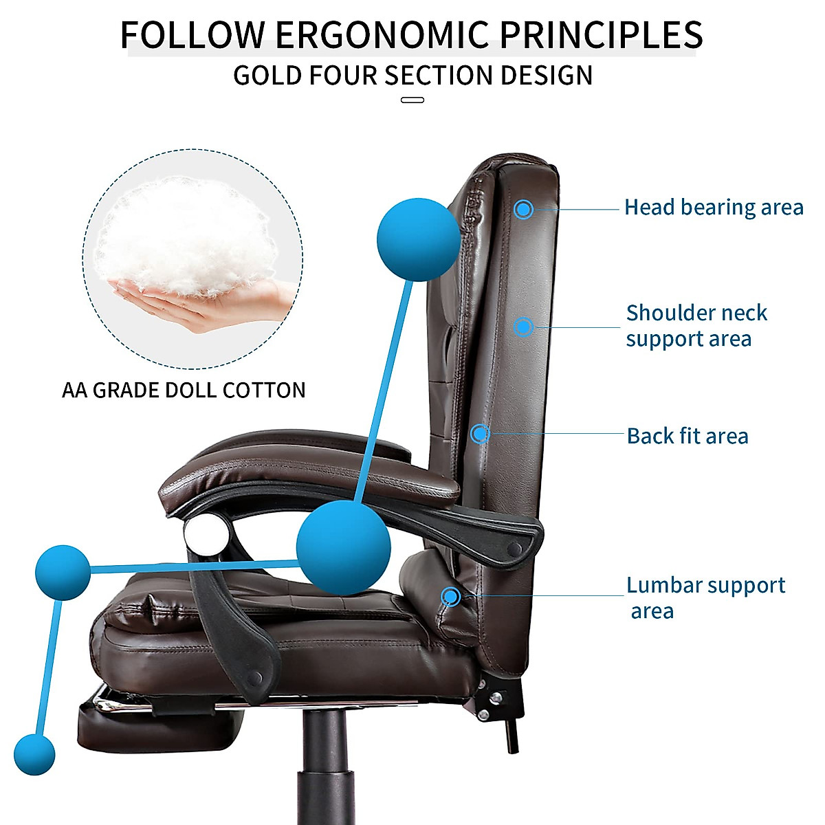 BXCSMFA Executive Office Chair Black Leather Reclining Office Chair with Footrest, Ergonomic Massage Office Chair Comfortable Adjustable Computer Task Rolling Chair (Amber Massage Executive Chair)