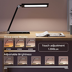 LED Desk Lamp Eye-Caring with Fast Wireless Charger, Table Lamp 96LED Lamp Beads 5 Modes Touch Control, CRI/RA≥95 Office Home Table Light Smart Adjustable, Foldable Night Light Type-C Port for Reading