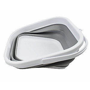 SAMMART 5.5L (1.4 Gallon) Collapsible Square Handy Bucket/Foldable SquareWater Pail/Portable Tub with Handle. (White/Grey, 1)