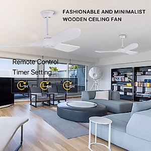 YKXONFA Solid Wood Ceiling Fans Without Light, 52 inch Real Wood Ceiling Fan with 6-Speeds 3 Wood Blades, Indoor Outdoor Ceiling Fans for Garage, Farmhouse, Living Room, Bedroom, Office