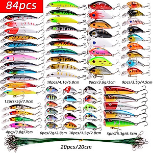 Aorace 84pcs Fishing Lures Set Metal Jigging Spoon Hard Baits Minnow Crankbait VIB Swimbait for Bass Pike Fit Saltwater and Freshwater