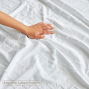 Melingo White Duvet Covers Tufted Duvet Cover Queen Size, Soft and Lightweight Duvet Covers Set for All Seasons, 3 Pieces Boho Embroidery Shabby Chic Bedding Set