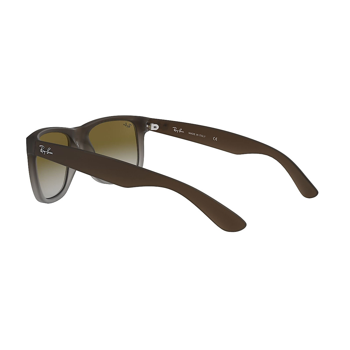 Ray-Ban RB4165 Justin Rectangular Sunglasses, Rubber Brown On Grey/Light Grey Gradient Green, 55 mm