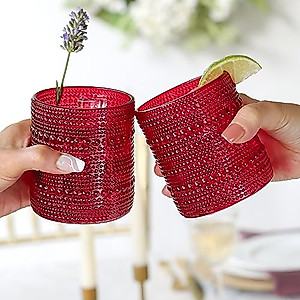 Kate Aspen Hobnail Beaded Drinking Glasses Vintage Glassware Set | Cocktail Glass Set, Juice Glass, Water Cups | Makes A Great Hostess Gift, Gift for Newlyweds (Red)