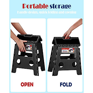 ACSTEP 18 Inch Folding Step Stools for Adults and Kids, Non-Slip Foldable Plastic Collapsible Stepping Stool with Handle Holds Up to 300 LBS Dot Black (1 Pack)