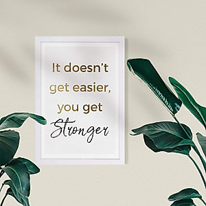 Wynwood Studio Typography Framed Wall Art Prints 'Stronger' Motivational Quotes and Sayings Home Décor, 13" x 19", Gold, White