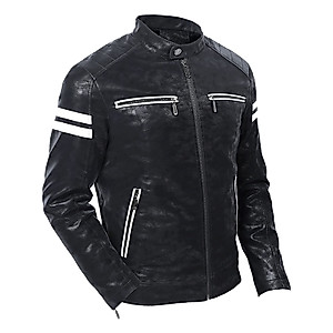 Maiyifu-GJ Men's Stand Collar Faux Leather Jacket Casual Slim Fit Motorcycle Jackets Lightweight Bomber Outwear Coat (Black,XX-Large)