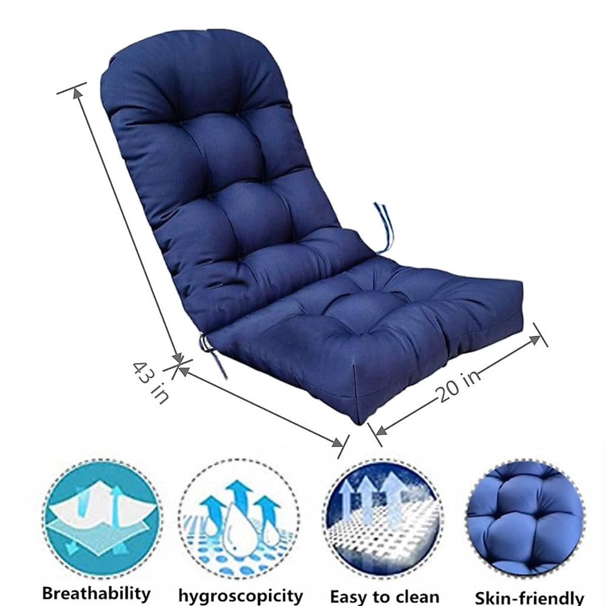 Patio Rocking Chair Cushion,Waterproof Non-Slip High Back Patio Cushions,43Inch Indoor/Outdoor Chaise Lounger Cushions (Black)