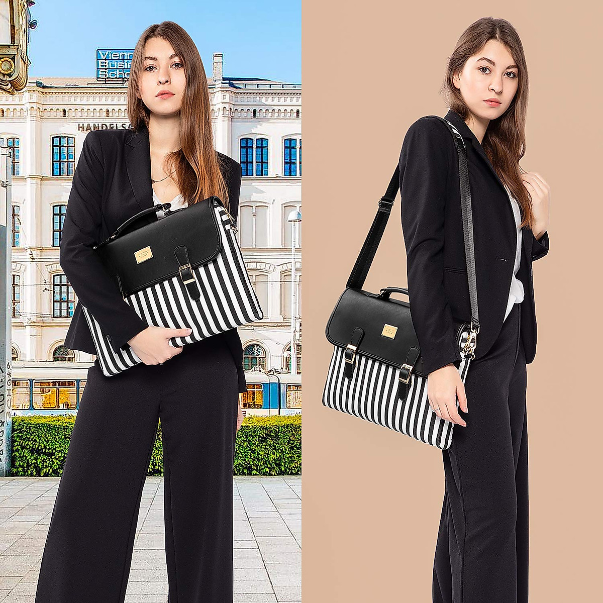 LOVEVOOK Computer Bag Laptop Bag for Women Cute Laptop Messenger Bag for Work College, Slim-Black, 15.6-Inch