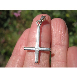 Himalayan Treasures Small 925 Sterling Silver Inverted Petrine Satanic Cross Pendant Free Chain