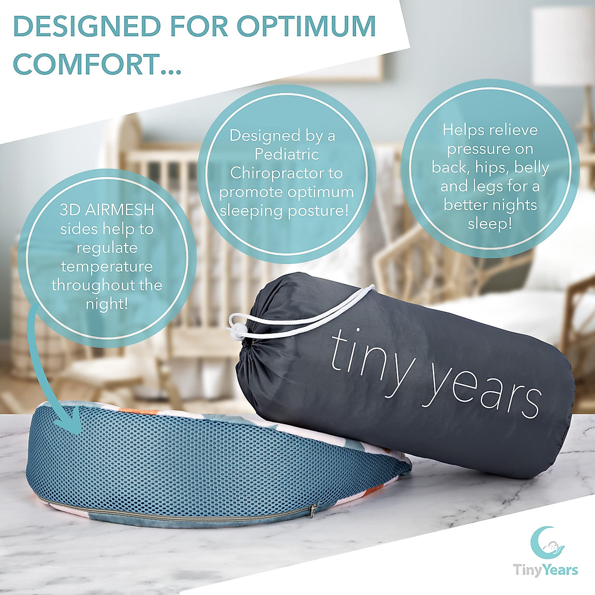 TinyYears Pregnancy Wedge Pillows for Sleeping | Breathable Maternity Wedge Pillow | Memory Foam Pregnancy Pillow | Side Sleeper Pregnancy Belly Support Pillow | Provides Support While Side Sleeping